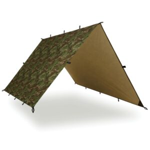 aquaquest defender waterproof camping tarp - heavy duty tent shelter or rain fly - camping essentials for hiking, bushcraft & hammock, 10 x 10 ft, woodland camo