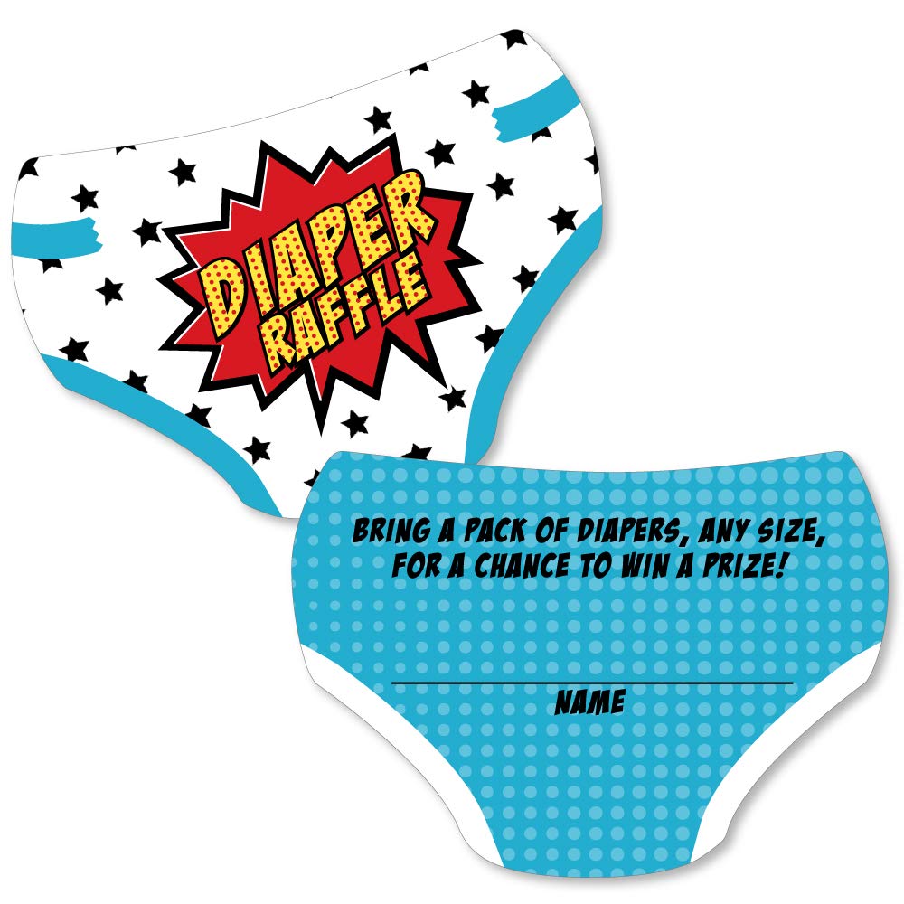 Big Dot of Happiness Bam Superhero - Diaper Shaped Raffle Ticket Inserts - Baby Shower Activities - Diaper Raffle Game - Set of 24