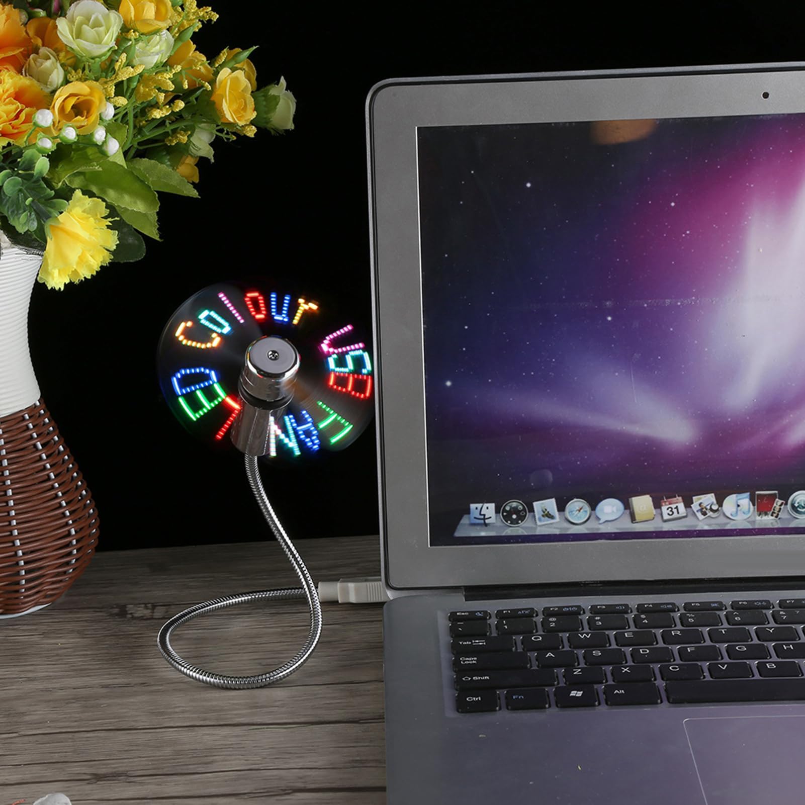 Oumij USB LED RGB Programmable Fan Flexible LED Programmable Message Display Mini RGB USB Fan for PC Notebook Laptop