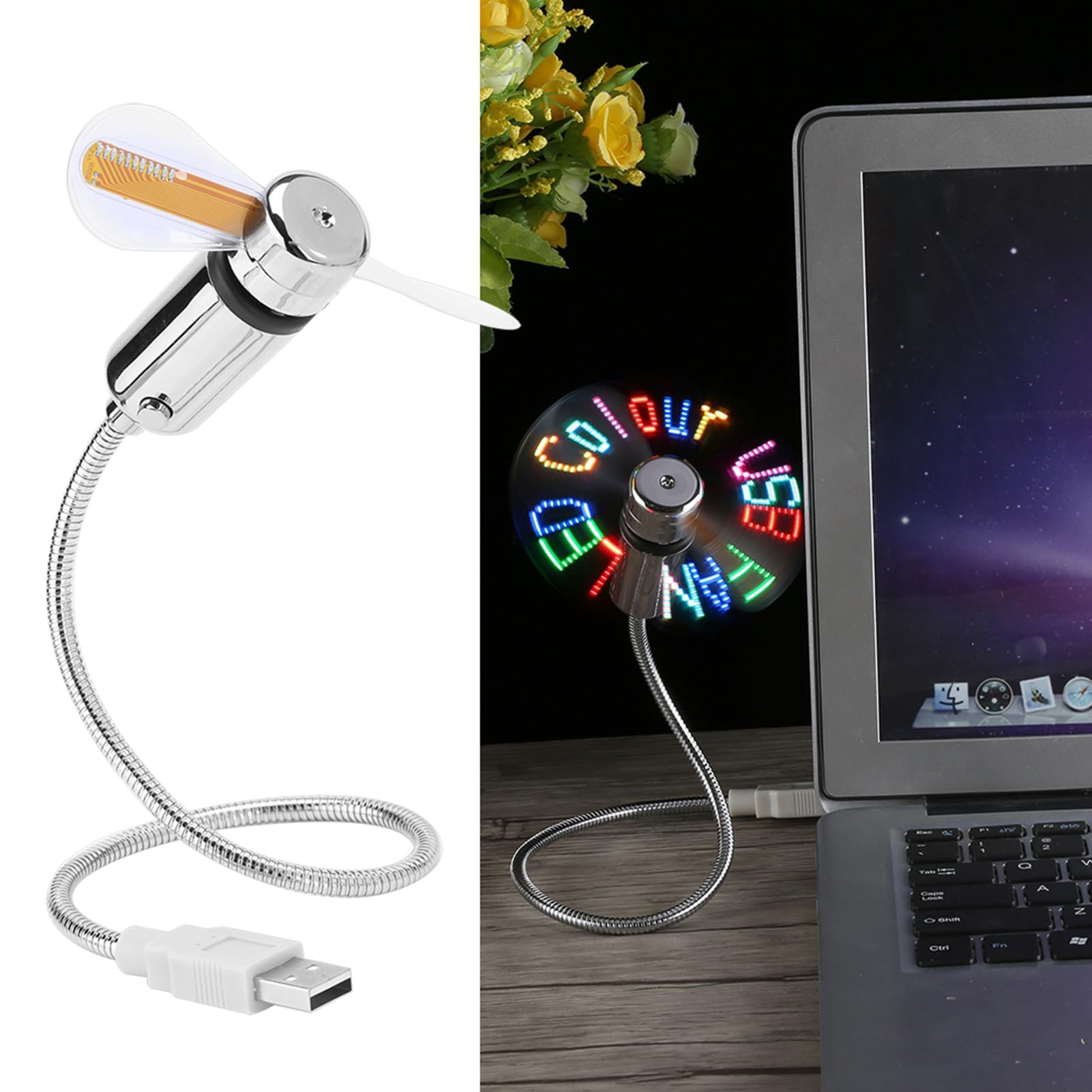 Oumij USB LED RGB Programmable Fan Flexible LED Programmable Message Display Mini RGB USB Fan for PC Notebook Laptop