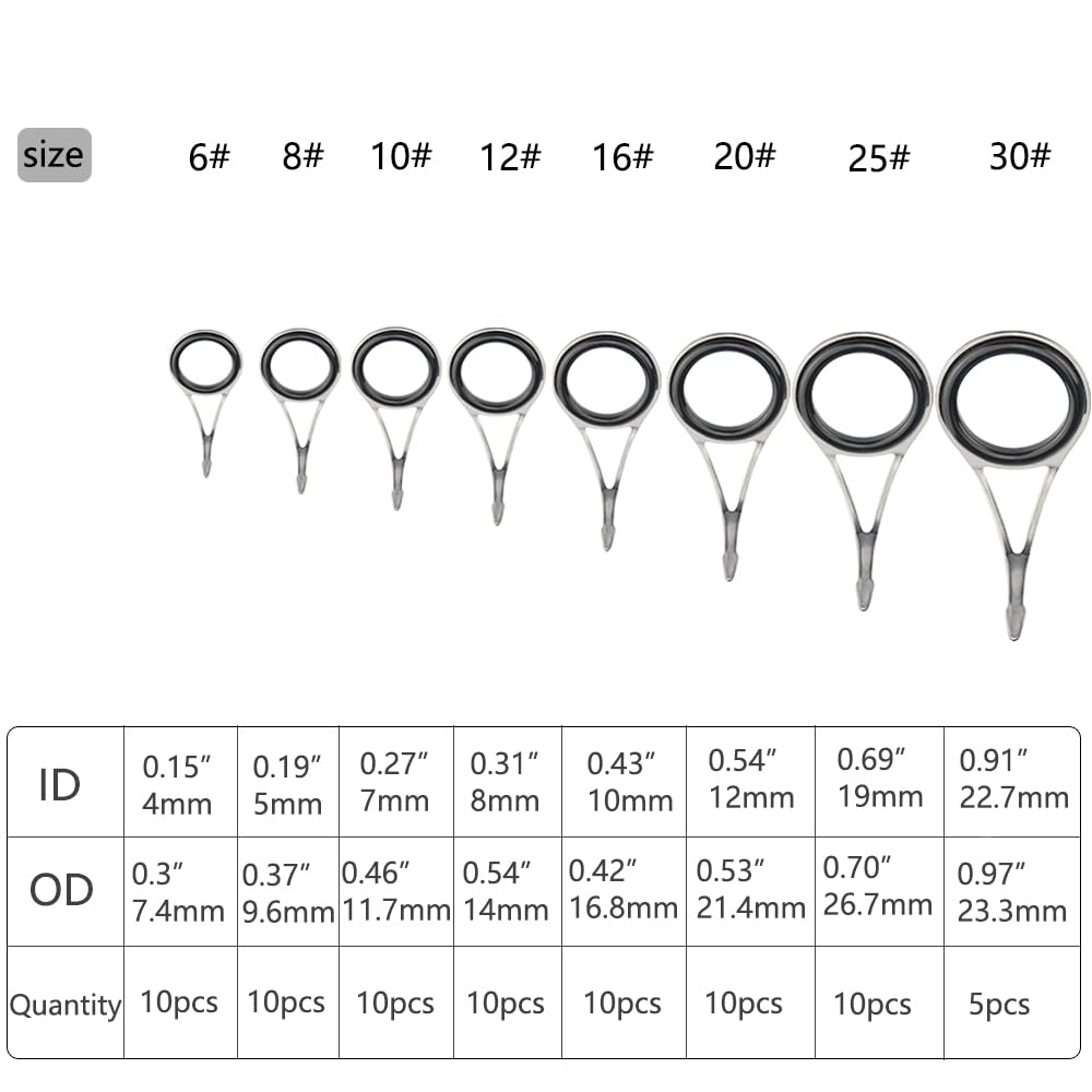 WMYCONGCONG 75 PCS Fishing Rod Guide Ceramics Tips Stainless Steel Carbon Spinning Fishing Rod Guides Spare Parts Repair Kit