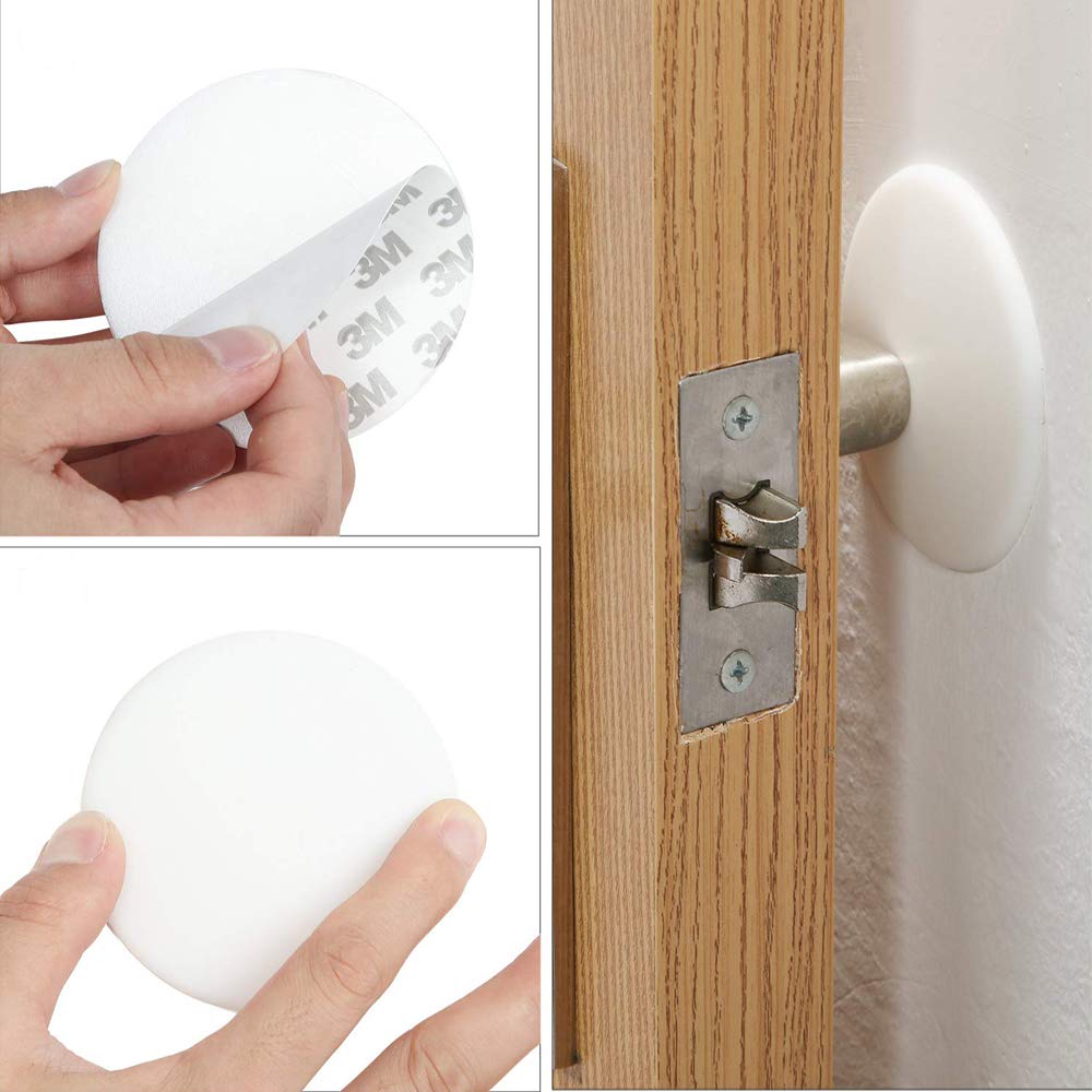 Pack of 3 Pieces Silicone Doors Knob Wall Shield, Door Handle Bumper,Self Adhesive Round Soft Rubber, Door Stopper Pads, (Large Round Style 3.15", White) (Large 3.15 inch) (3.15inch 3Pc) 1