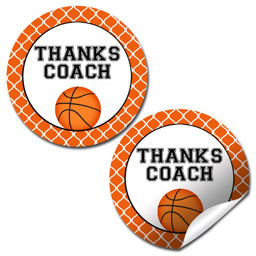 Basketball Team Coach Appreciation Thank You Sticker Labels, 40 2" Party Circle Stickers by AmandaCreation, Great for Envelope Seals & Gift Bags