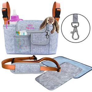 MySweetots All-in-1 Baby Stroller Organizer | Large Cup Holders, Plenty of Pockets, Key Holder, Wipes Pocket, Bonus Leather Strap | Multipurpose Baby Bag for Busy Parents | Free Diaper Changing Pad!!