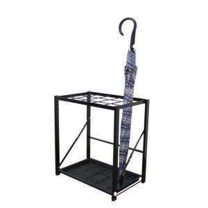 GL GLOBAL LIFE Folding Umbrella Storage Stand Rack Holder Organizer Free Standing Industrial Umbrella Rack for Entryway Home Commercial Office Hotel Entry Hallway Patio Décor with Removable Drip Tray