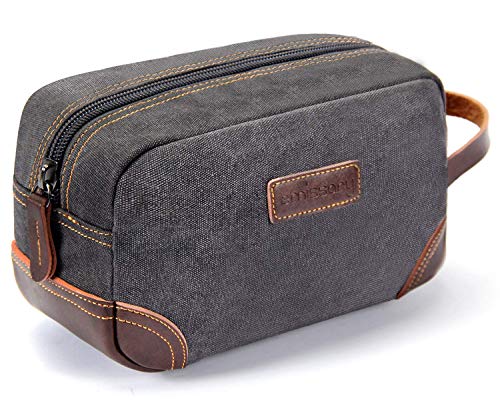 emissary Travel Toiletry Bag for Men, Leather and Canvas Toiletry Bags, Dopp Kit for Men, Travel Bathroom Bag Men's Shaving Kit, Travel Kit Small Bag for Men, Shaving Bag for Travel Accessories (Gray)