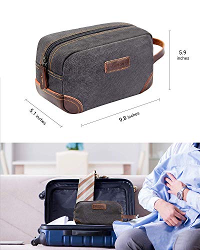 emissary Travel Toiletry Bag for Men, Leather and Canvas Toiletry Bags, Dopp Kit for Men, Travel Bathroom Bag Men's Shaving Kit, Travel Kit Small Bag for Men, Shaving Bag for Travel Accessories (Gray)