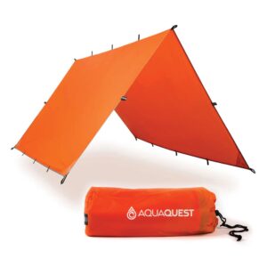 aquaquest survivor high visibility tarp - portable safety shelter or emergency rain fly - disaster preparedness must haves for hiking, backpacking & expedition, 10 x 10 ft