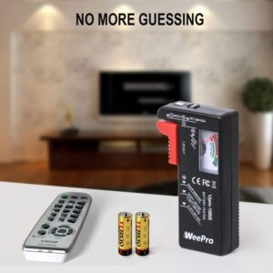 WeePro Battery Tester, Universal Battery Checker Small Battery Tester for AAA AA C D 9V 1.5V Button Cell - Battery Tester for Household Batteries