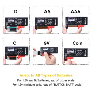 WeePro Battery Tester, Universal Battery Checker Small Battery Tester for AAA AA C D 9V 1.5V Button Cell - Battery Tester for Household Batteries