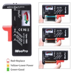 WeePro Battery Tester, Universal Battery Checker Small Battery Tester for AAA AA C D 9V 1.5V Button Cell - Battery Tester for Household Batteries