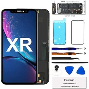 fixerman for iphone xr screen replacement 6.1 inch,lcd display touch screen digitizer assembly with repair tools, compatible with model a1984, a2105, a2106, a2108