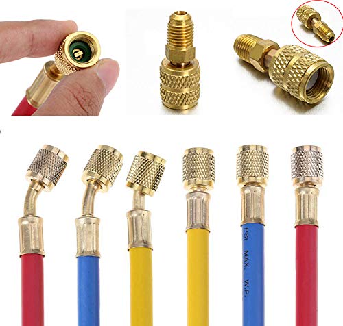 Air conditioning Refrigerant Charging Hoses with Diagnostic Manifold Gauge Set and 2 Quick Coupler for R410A R22 R404 Refrigerant charging,1/4" Thread Hose Set 60" Red/Yellow/Blue (3pcs)