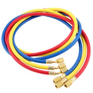 Air conditioning Refrigerant Charging Hoses with Diagnostic Manifold Gauge Set and 2 Quick Coupler for R410A R22 R404 Refrigerant charging,1/4" Thread Hose Set 60" Red/Yellow/Blue (3pcs)