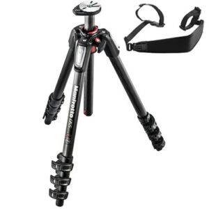 Manfrotto MT055CXPRO4 055 Carbon Fiber 4-Section Tripod with Horizontal Column (Black) Bundled with ZAYKiR Tripod Strap Non-Slip with Two Quick-Release Loops (Black)