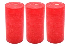 set of 3 red unscented 6 inch tall pillar candles | home décor accent for centerpieces, lanterns or fireplace mantles | decorate your wedding, bridal shower or home | 3w x 6h inches