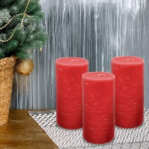 Set of 3 Red Unscented 6 Inch Tall Pillar Candles | Home Décor Accent for Centerpieces, Lanterns or Fireplace Mantles | Decorate Your Wedding, Bridal Shower or Home | 3W x 6H Inches