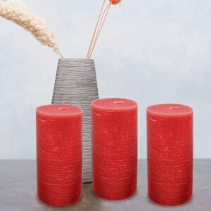 Set of 3 Red Unscented 6 Inch Tall Pillar Candles | Home Décor Accent for Centerpieces, Lanterns or Fireplace Mantles | Decorate Your Wedding, Bridal Shower or Home | 3W x 6H Inches