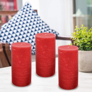 Set of 3 Red Unscented 6 Inch Tall Pillar Candles | Home Décor Accent for Centerpieces, Lanterns or Fireplace Mantles | Decorate Your Wedding, Bridal Shower or Home | 3W x 6H Inches