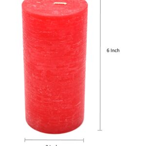 Set of 3 Red Unscented 6 Inch Tall Pillar Candles | Home Décor Accent for Centerpieces, Lanterns or Fireplace Mantles | Decorate Your Wedding, Bridal Shower or Home | 3W x 6H Inches