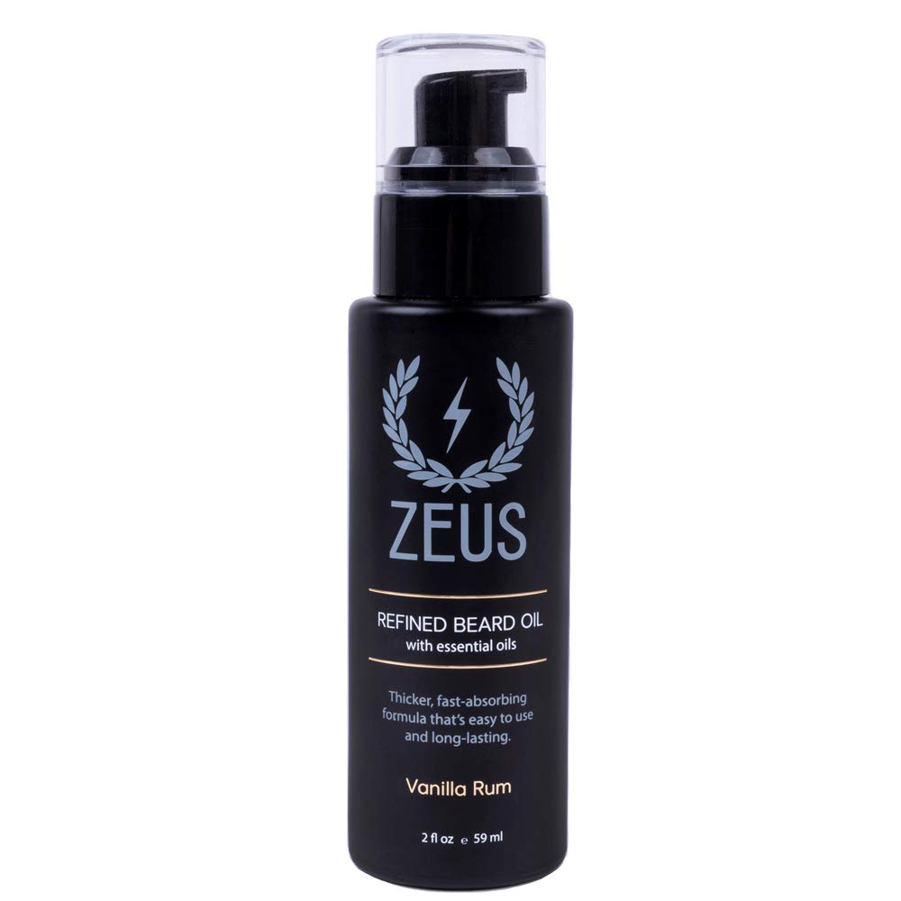 ZEUS Refined Beard Oil, Long Lasting, Thick & Fast Absorbing Oil, Leave In Beard Conditioner – MADE IN USA (Vanilla Rum) 2 oz.