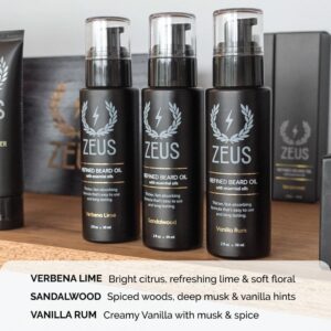 ZEUS Refined Beard Oil, Long Lasting, Thick & Fast Absorbing Oil, Leave In Beard Conditioner – MADE IN USA (Vanilla Rum) 2 oz.