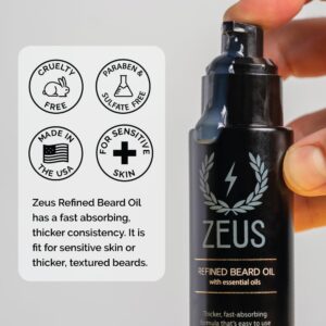 ZEUS Refined Beard Oil, Long Lasting, Thick & Fast Absorbing Oil, Leave In Beard Conditioner – MADE IN USA (Vanilla Rum) 2 oz.