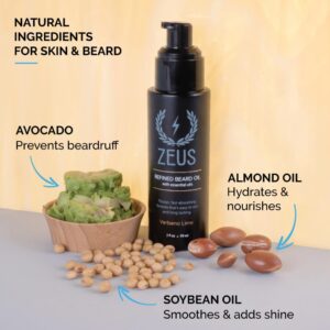 ZEUS Refined Beard Oil, Long Lasting, Thick & Fast Absorbing Oil, Leave In Beard Conditioner – MADE IN USA (Vanilla Rum) 2 oz.