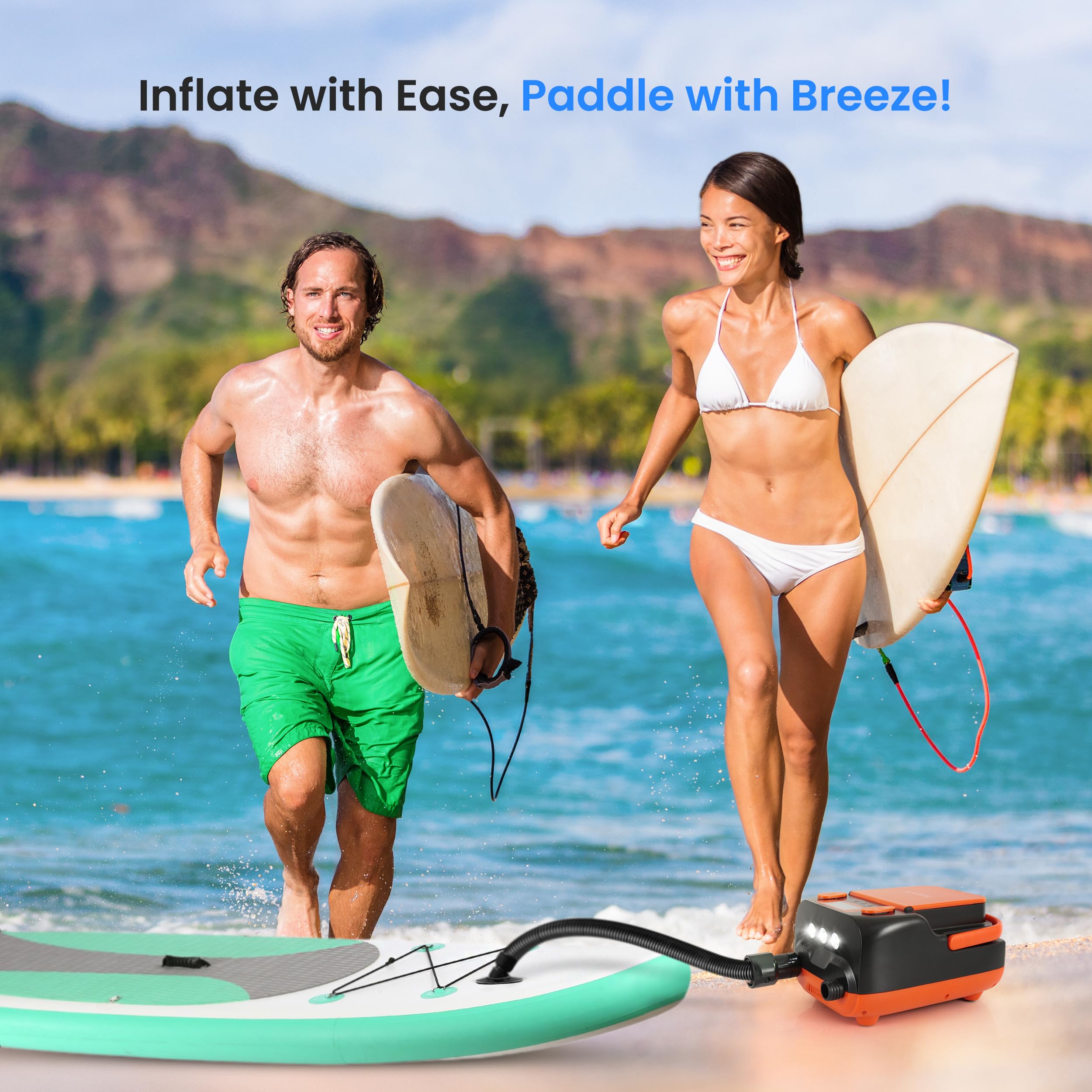 SereneLife Inflatable Paddle Board Pump Compressor - 16PSI High Pressure SUP Inflator - 12V DC Car Connector - Electric Air Pump for Paddle Boards, Boats, Rafts, Pool Toys - Deflation Function