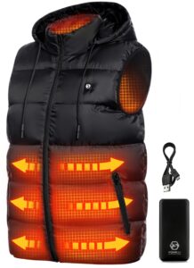 foxelli men's heated puffer vest - lightweight, usb rechargeable black vest for men, men’s winter outerwear vest with battery