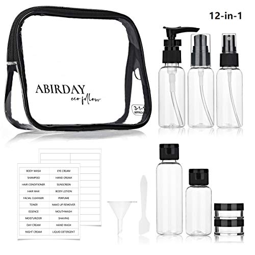 ABIRDAY Travel Size Bottles Containers for Toiletries with Toiletry Bag Kit for Liquids, Leak-Proof & TSA Approved Carry-on for Airplane - Women/Men