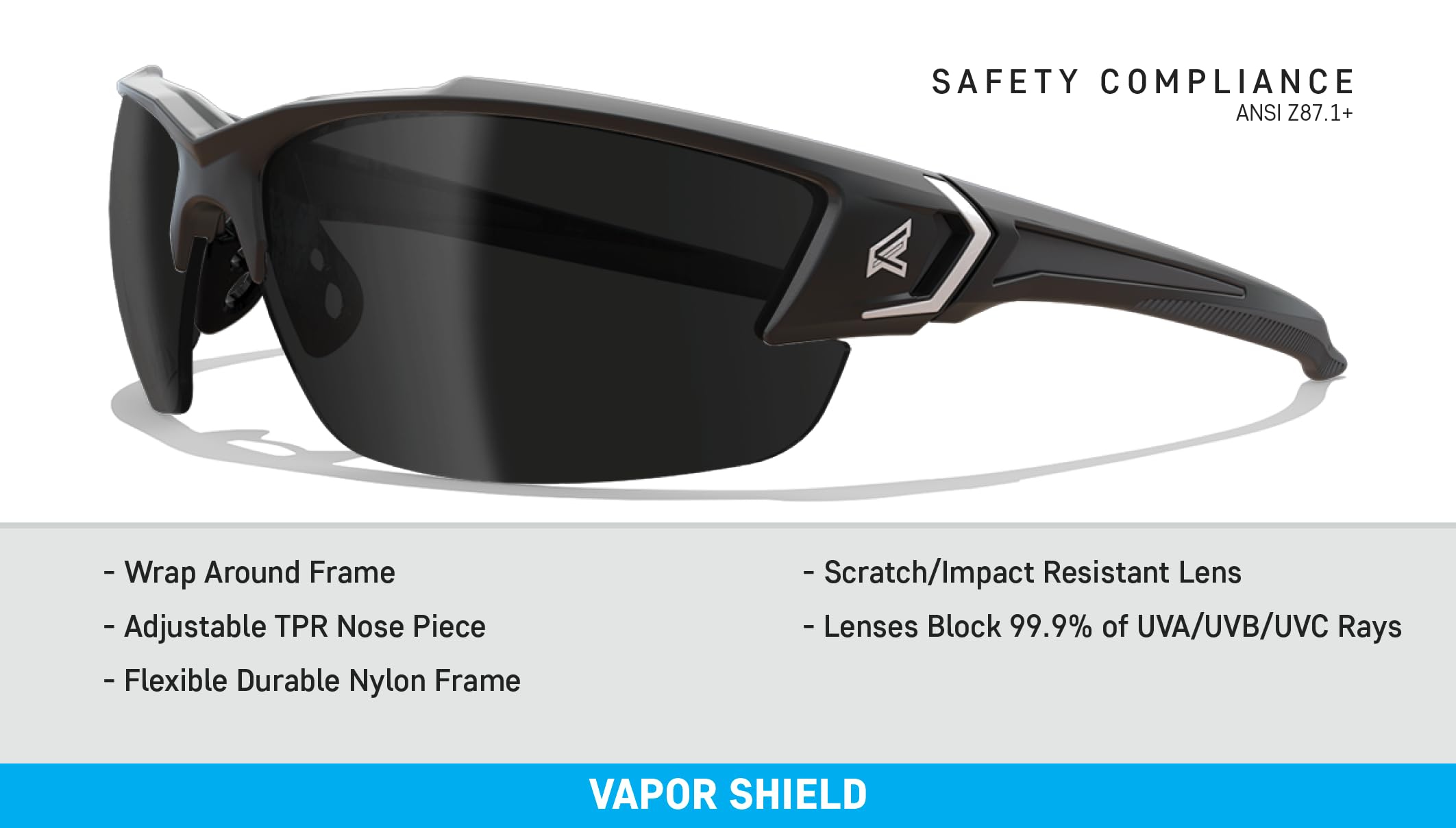 EDGE Khor G2 Z87 Safety Glasses, Polarized Lenses, 99.9% UV Protection, Shatter Resistant, Vapor Shield Elite Anti-fog (Smoke Vapor Shield)