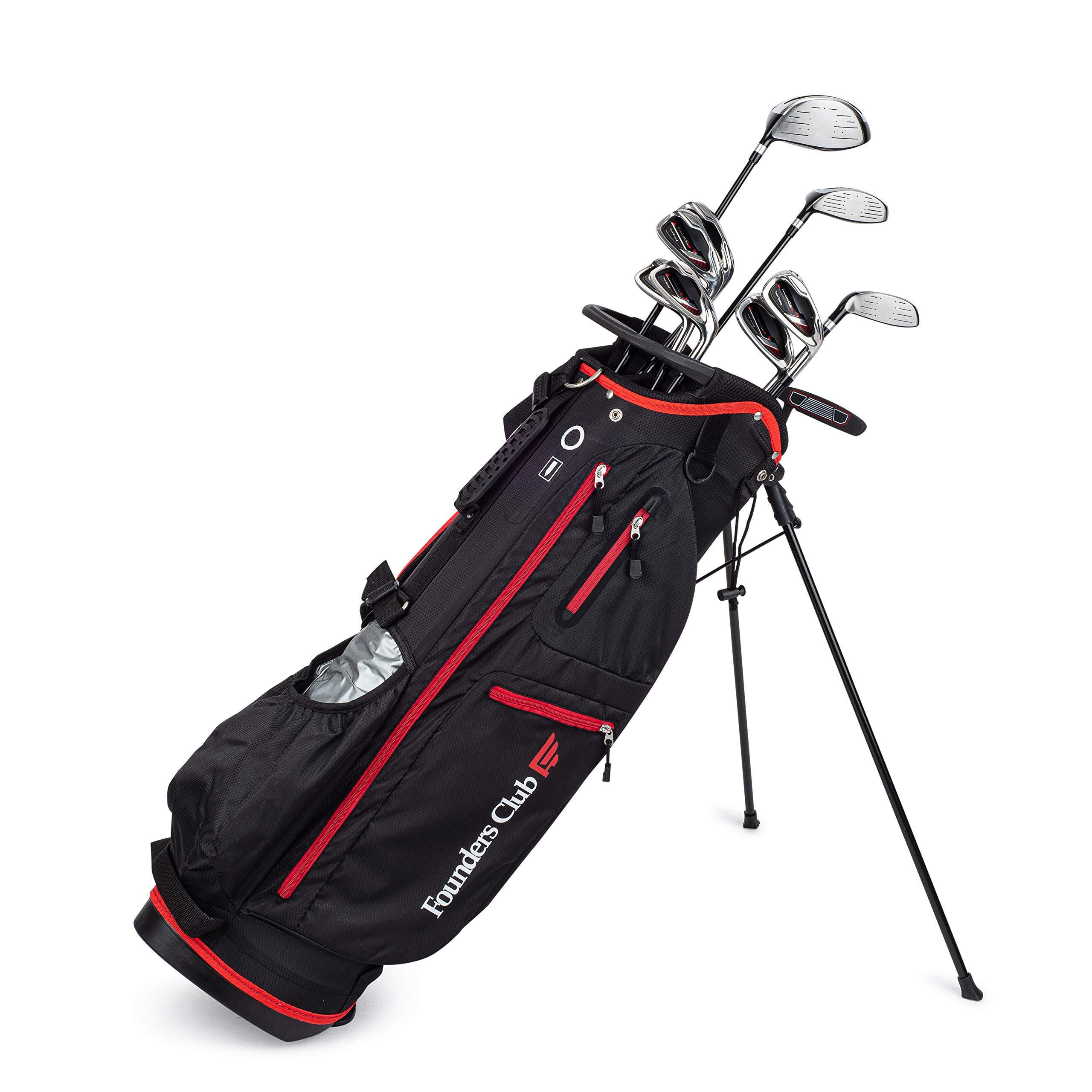 Founders Club Tour Tuned Men's Complete Golf Club Set with Bag Woods and Hybrids with Graphite Shafts Irons with Steel shafts(Tall Steel, Right)