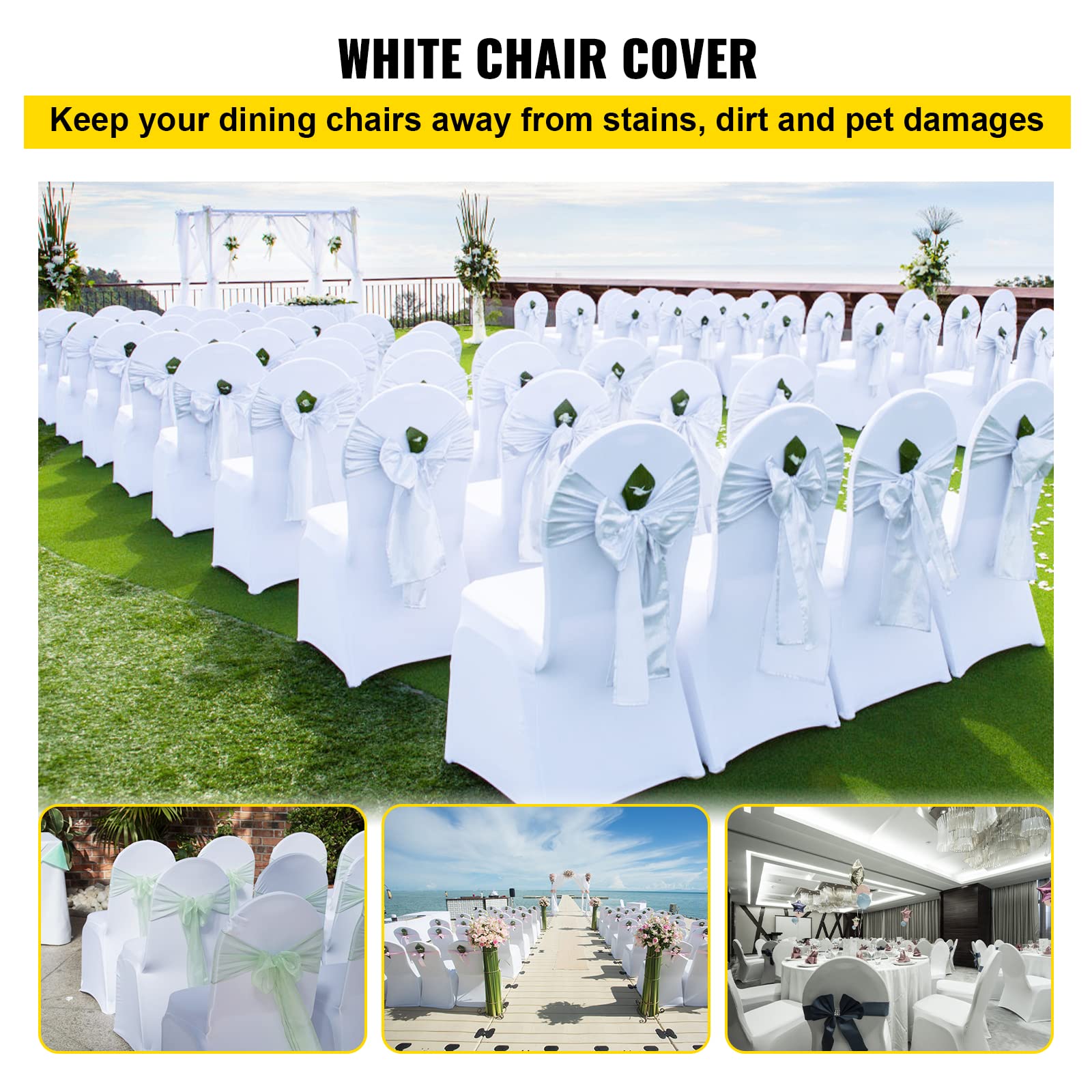 VEVOR 150 Pcs White Chair Covers Polyester Spandex Chair Cover Stretch Slipcovers for Wedding Party Dining Banquet Flat-Front Chair Cover