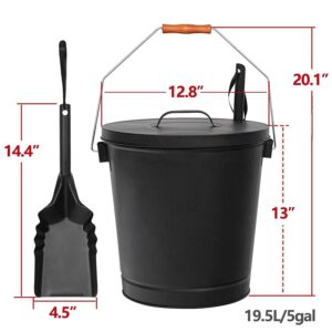 5 Gallon Ash Bucket with Lid and Shovel for Fireplace, Metal Bucket for Fireplace Ashes with Lid and Shovel, Bucket for Wood Burning Stoves, Fireplace Accessories, Wood Stove Accessories