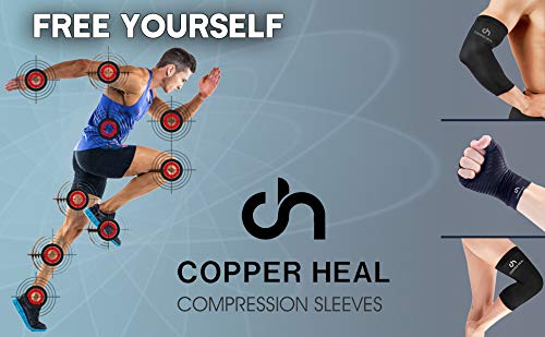 COPPER HEAL Elbow Brace (PAIR) - ADJUSTABLE Support & Medical Recovery from Tennis Elbow or Lateral Epicondylitis arm sleeves men nerve rennis workout pads softball