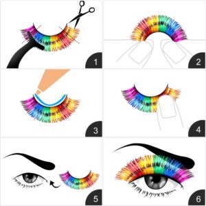 Rainbow Eyelashes 6 Pairs Colorful Tinsel Glitter Lashes Halloween False Lashes Rainbow Accessories For Christmas Circus Dance Dress Cosplay Costumes Supplies