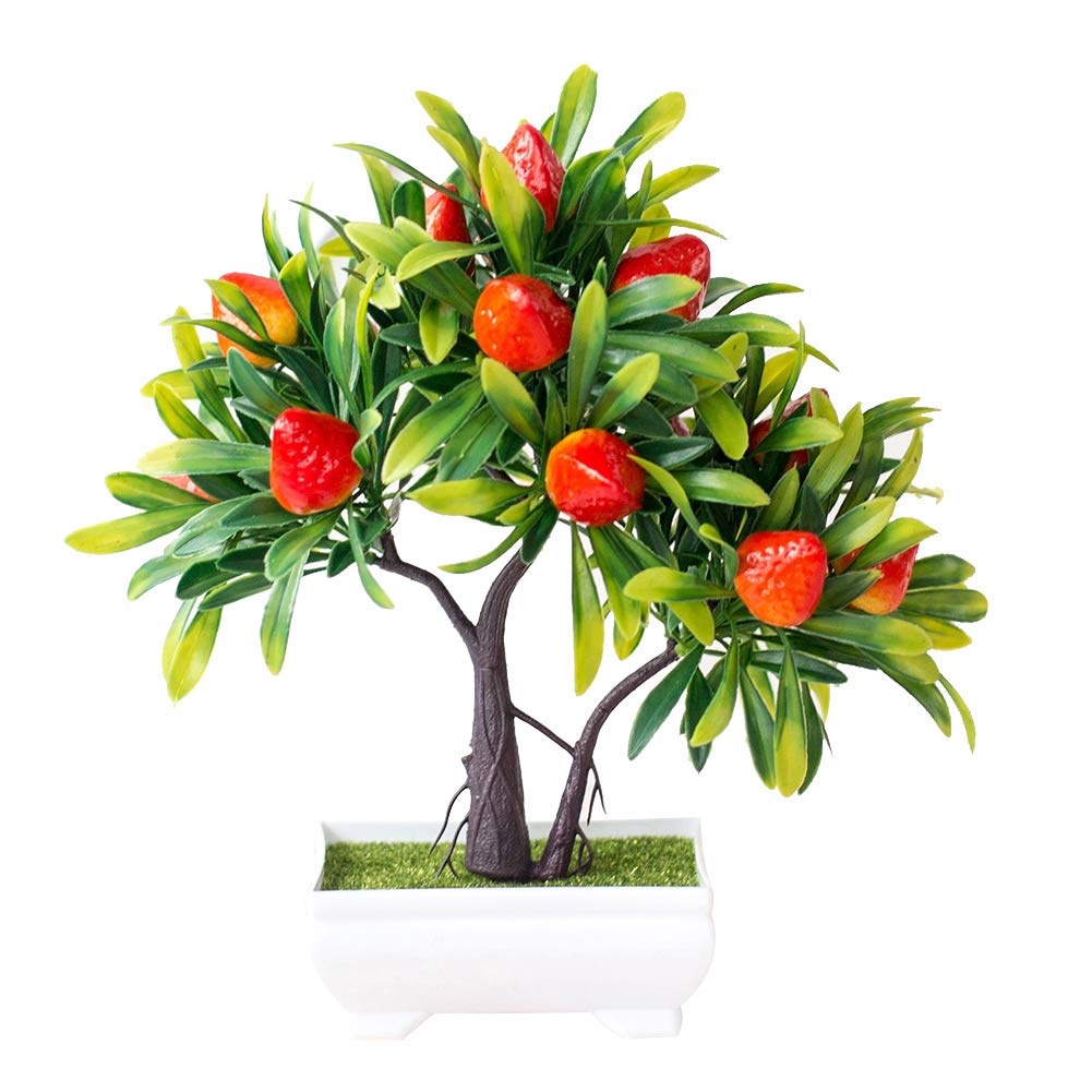 Shineweb Artificial Fruit Strawberry Tree Bonsai for Home Office Garden Desk Decor Strawberry