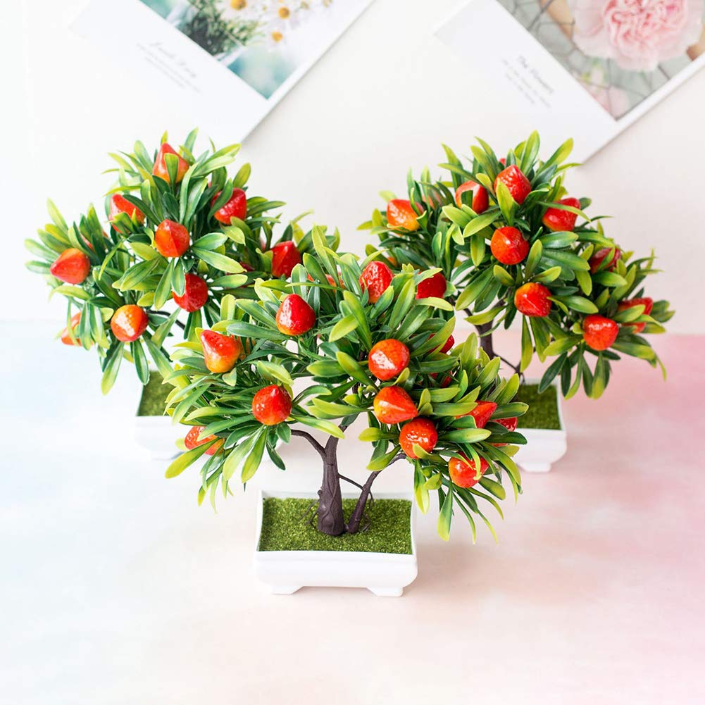 Shineweb Artificial Fruit Strawberry Tree Bonsai for Home Office Garden Desk Decor Strawberry