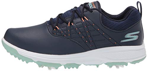 Skechers womens Pro 2 Spiked Waterproof Golf Shoe, Navy/Turquoise, 10 US