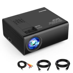 manybox mini projector, 4500 lux portable video projector with 45000 hrs led lamp life, full hd 1080p supported, compatible with tv ps4, hdmi, vga, tf, av and usb-2020 upgraded version