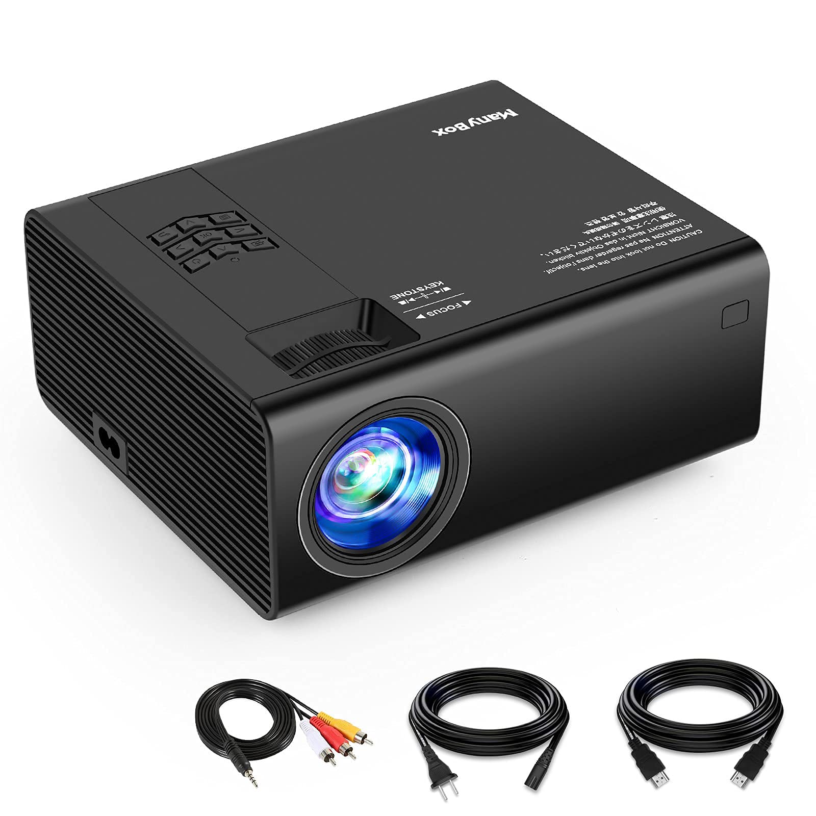 ManyBox Mini Projector, 4500 LUX Portable Video Projector with 45000 Hrs LED Lamp Life, Full HD 1080P Supported, Compatible with TV PS4, HDMI, VGA, TF, AV and USB-2020 Upgraded Version