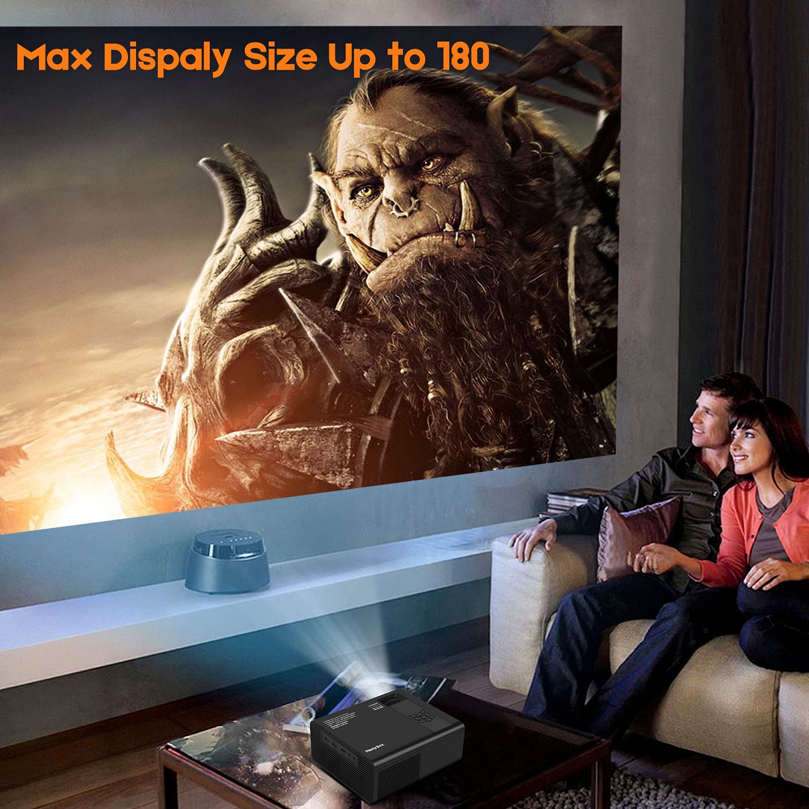 ManyBox Mini Projector, 4500 LUX Portable Video Projector with 45000 Hrs LED Lamp Life, Full HD 1080P Supported, Compatible with TV PS4, HDMI, VGA, TF, AV and USB-2020 Upgraded Version