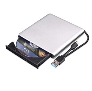 external blu ray dvd drive 3d, usb 3.0 and type-c bluray cd dvd reader slim optical portable blu-ray drive for macbook os windows xp/7/8/10, laptop pc (silver-grey)