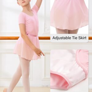 Stelle Ballet Leotards for Girls Dance Dress Outfit Combo with Skirt and Tights (Ballet Pink-Adjustable Tie, 90)