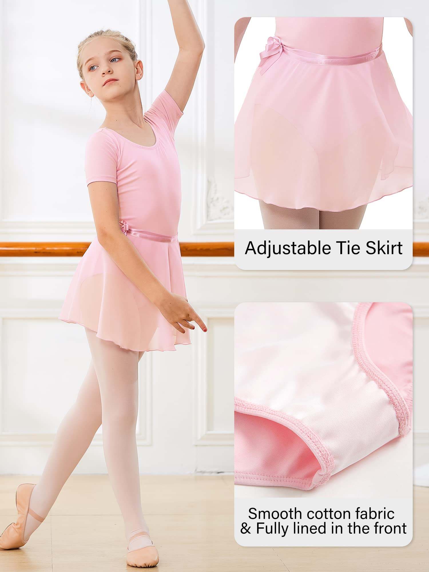 Stelle Ballet Leotards for Girls Dance Dress Outfit Combo with Skirt and Tights (Ballet Pink-Adjustable Tie, 90)