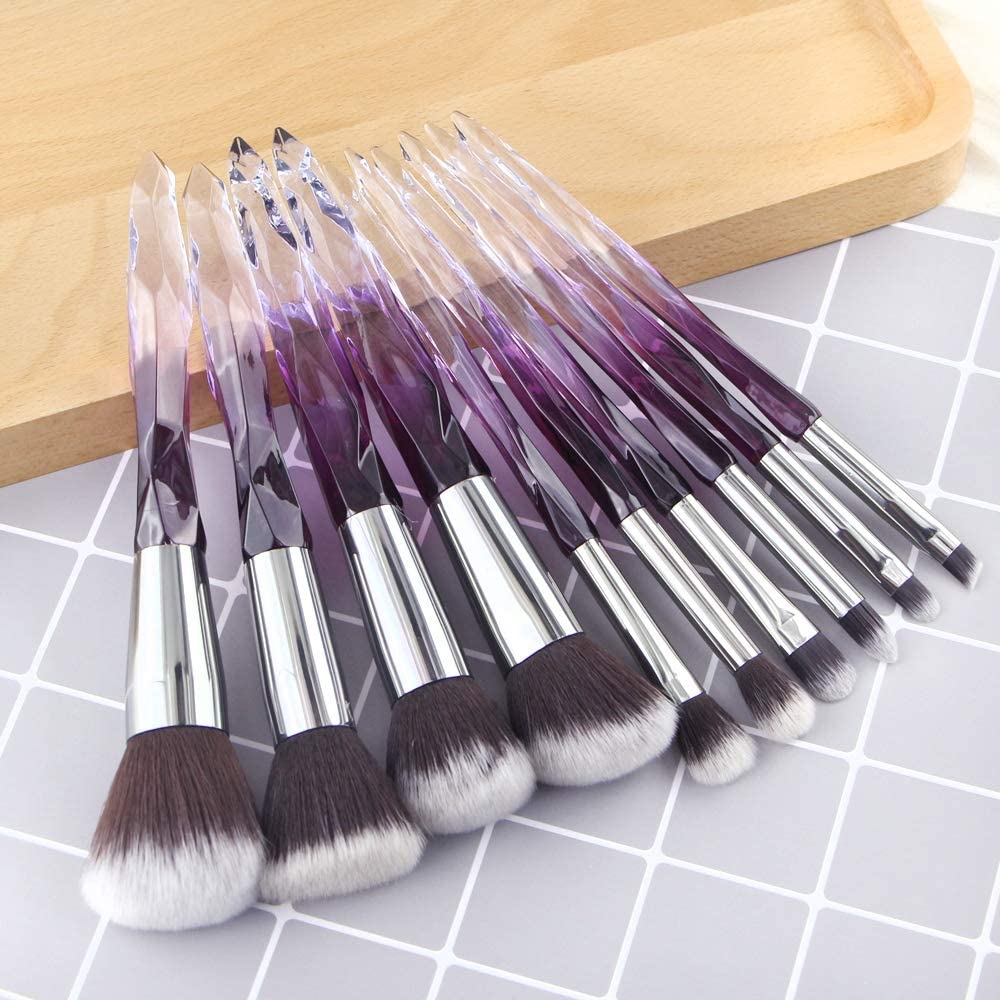 Professional Make Up Brush 10pcs Soft Bristles Hair Makeup Brushes Eyeliner Eyebrow Lip Contour Blending Brush Set (Purple)