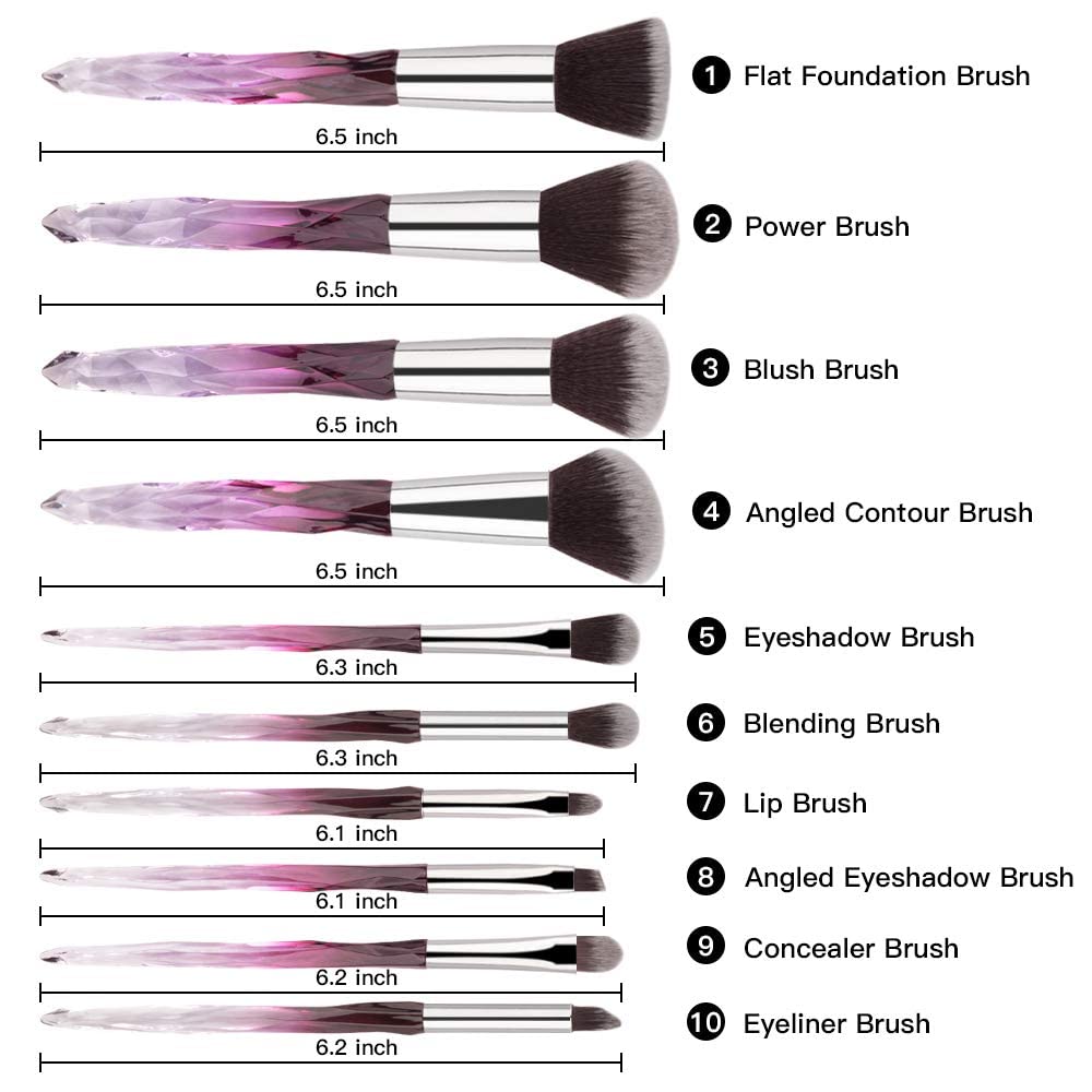 Professional Make Up Brush 10pcs Soft Bristles Hair Makeup Brushes Eyeliner Eyebrow Lip Contour Blending Brush Set (Purple)