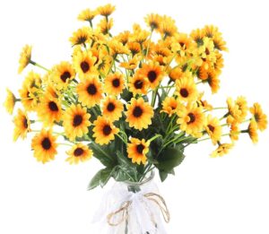 mhmjon 4 bundles artificial silk sunflowers flowers summer faux flowers mini fake mum flowers bundles gerbera daisies flowers for indoor outdoor home kitchen diy table centerpieces wedding decor