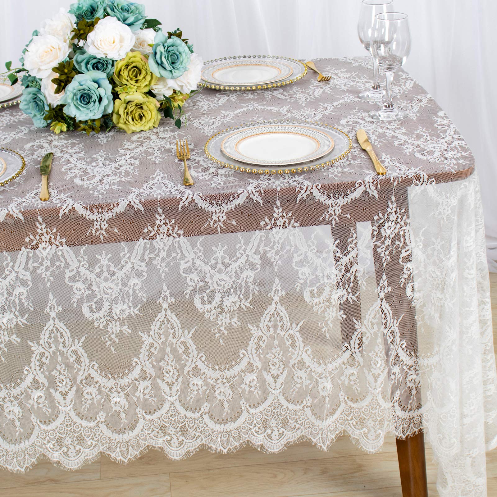 ShinyBeauty Lace-Tablecloth-Rectangular 60x120-Inch White Rectangle Overlay Tea Tablecloth Lace Tablecloths Long Rectangular Tablecloth Lace Tablecloth 60 Table Floral Embroidery Lace Table Cloths